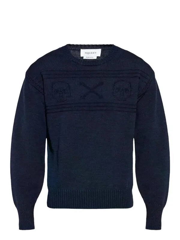 Alexander McQueen Skull Motif Wool Sweater - Blue