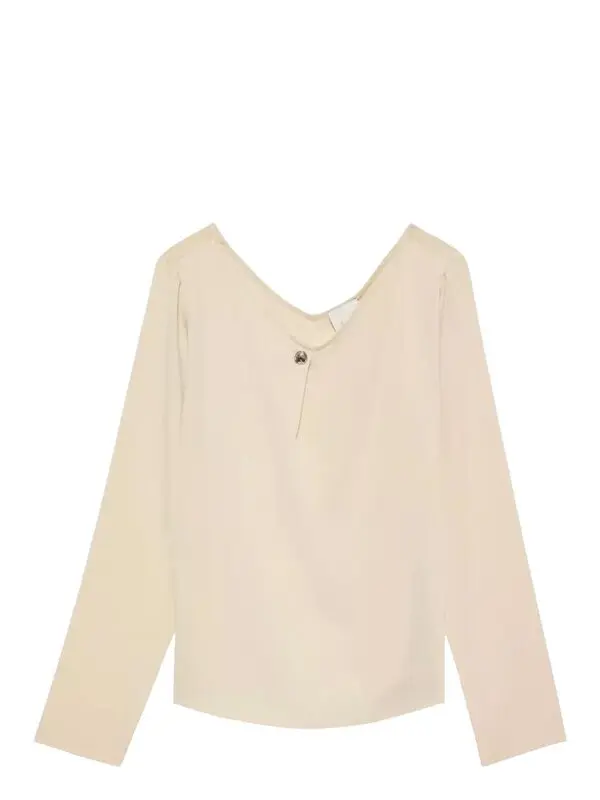 Calvin Klein V-neck Blouse With Silver-tone Button Detail - Neutrals