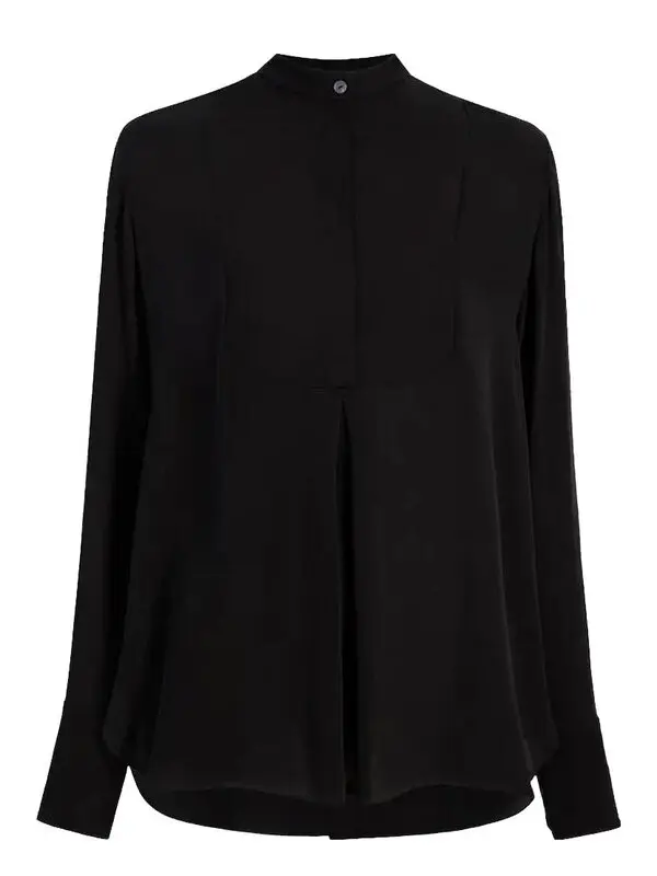 Another Tomorrow Tuxedo Pleated Blouse - Black