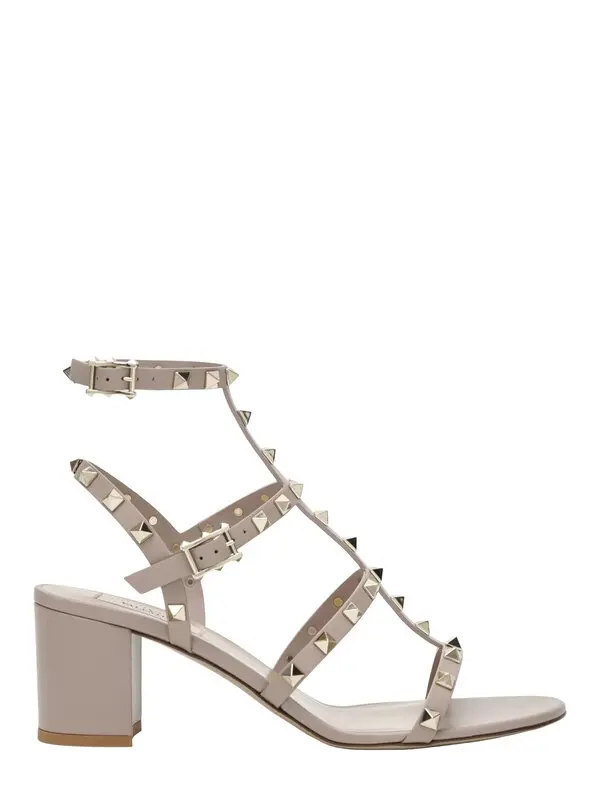 Valentino Garavani Rockstud Calfskin Leather Block Heel Sandals - Pink