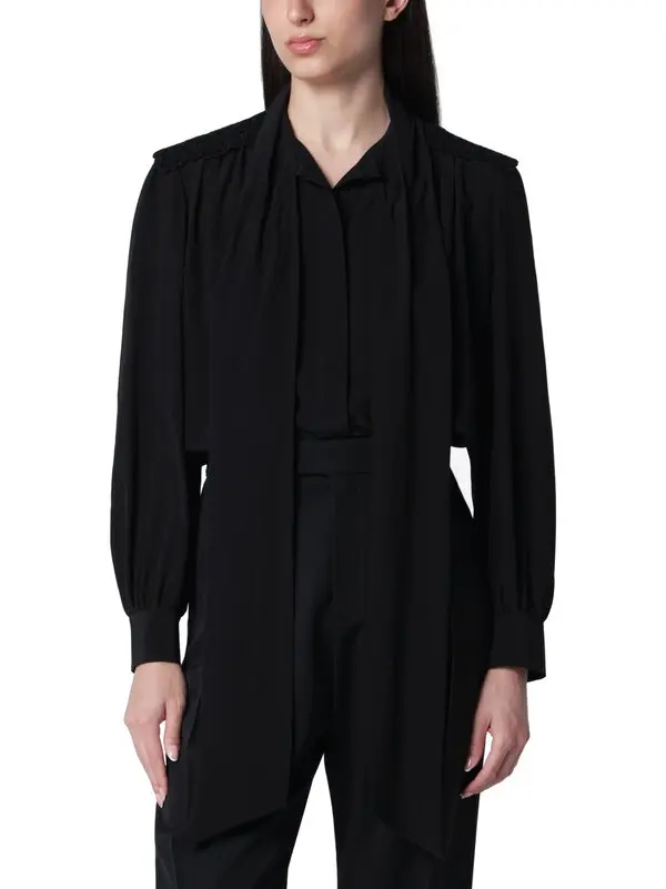 Chloé Silk Blouse With Lavallière Neck Tie And Lace Details - Black