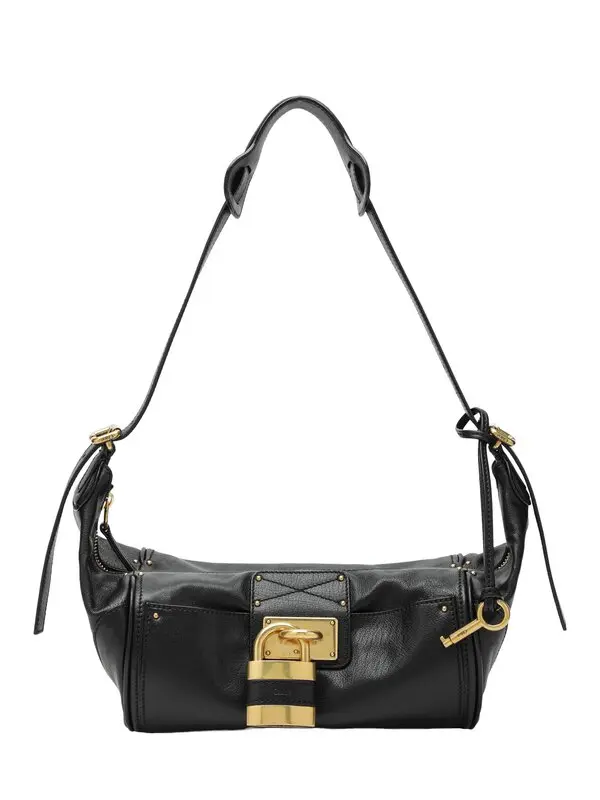 Chloé Paddington Grained Leather Crossbody Bag With Studs And Padlock Detail - Blue