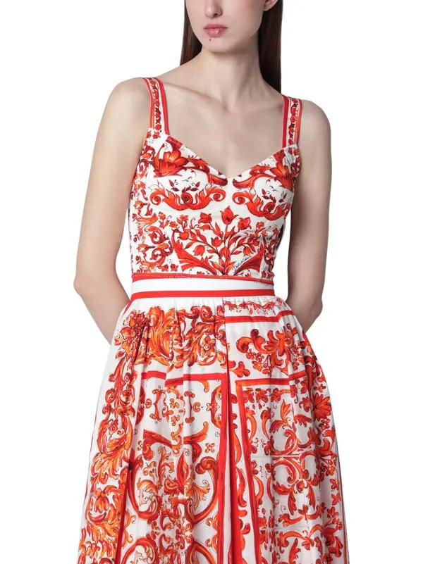 Dolce & Gabbana Maiolica Print Charmeuse Bustier Top - Orange