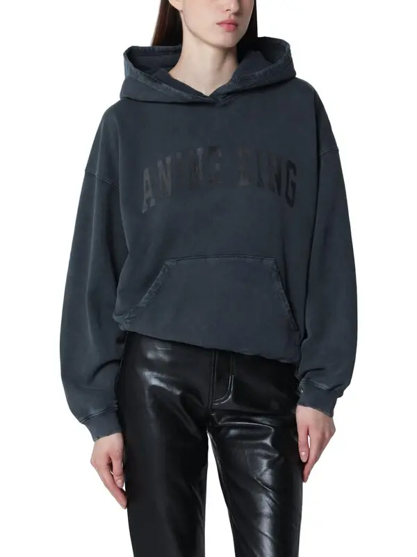ANINE BING Washed Hoodie With Distressing - Black