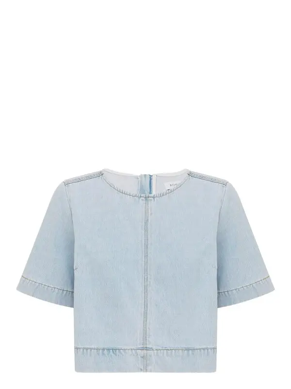 ROWIE Davie Denim Top With Exposed Zip - Azul