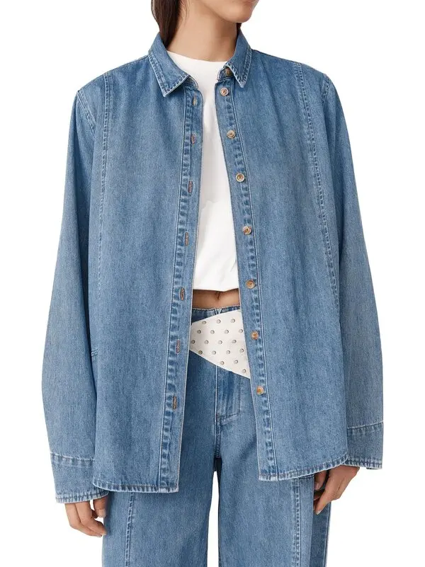ROWIE Dante Denim Long Sleeve Shirt - Blue Denim