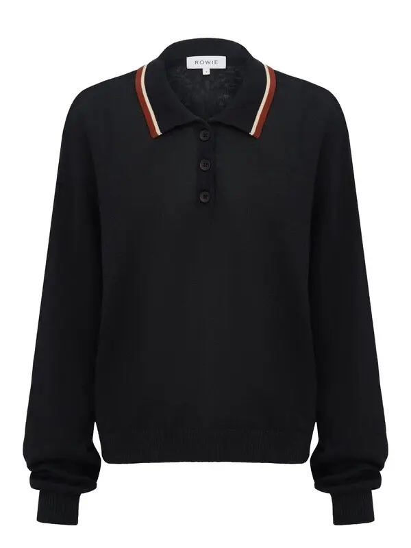 ROWIE Uma Linen Knit Polo - Noir