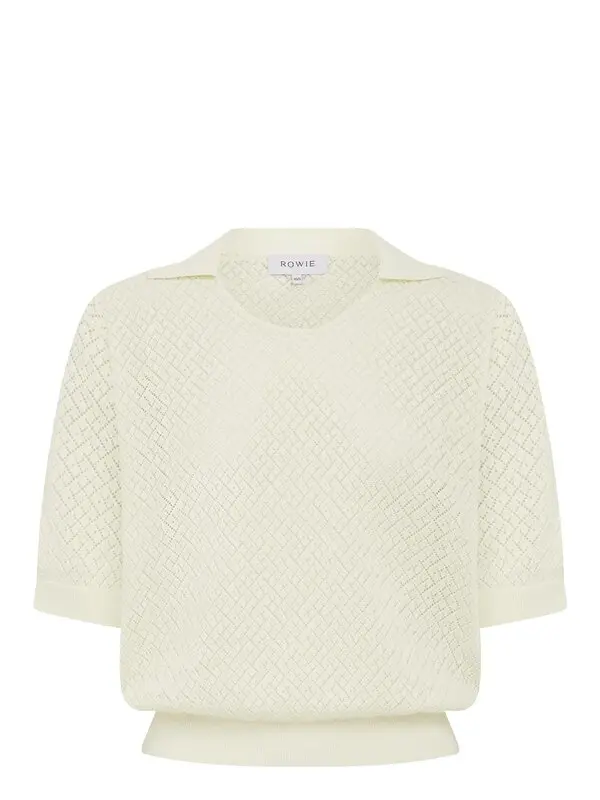 ROWIE Loretta Pointelle Knit Polo Top - Bone