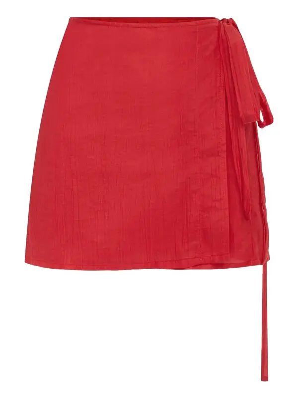 ROWIE Jole Silk Mini Wrap Skirt - True Red