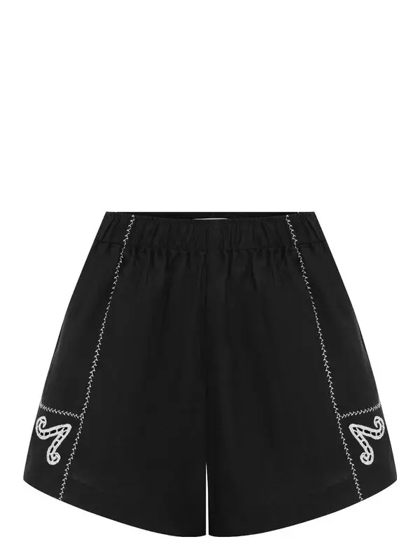 ROWIE Aries Linen Embroidered Shorts - Noir