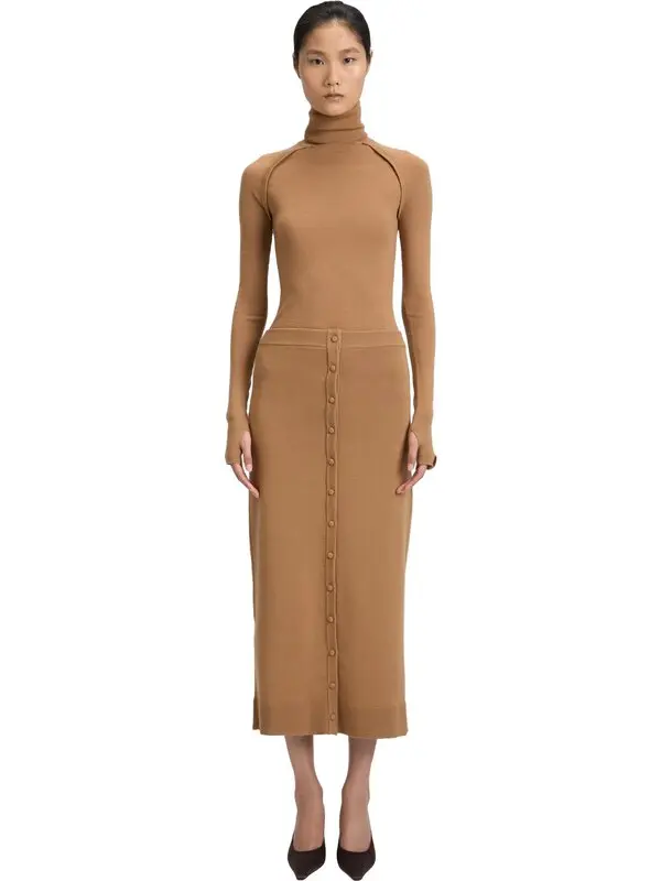 Victoria Beckham Button Midi Skirt - Camel