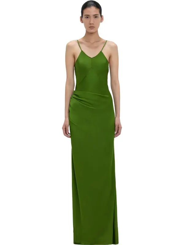 Victoria Beckham Draped Cami Floor-length Gown - Algae