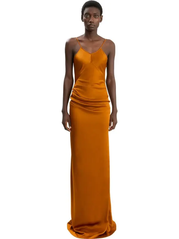 Victoria Beckham Draped Cami Floor-length Gown - Bronze