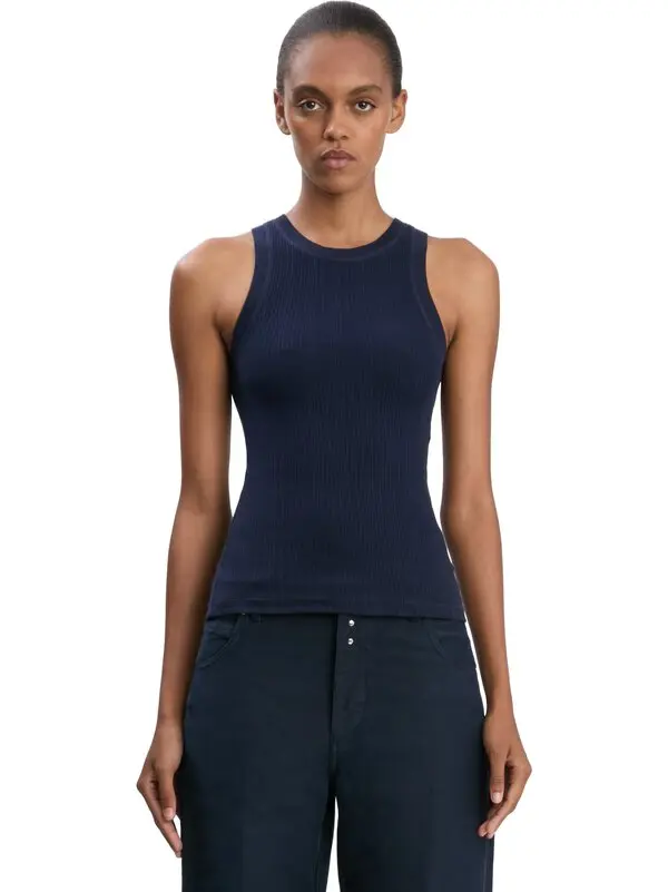 Victoria Beckham Ribbed Racer-back Tank - Navy