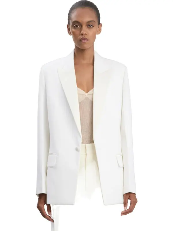 Victoria Beckham Wool Double Breasted Tailored Jacket - Ivory