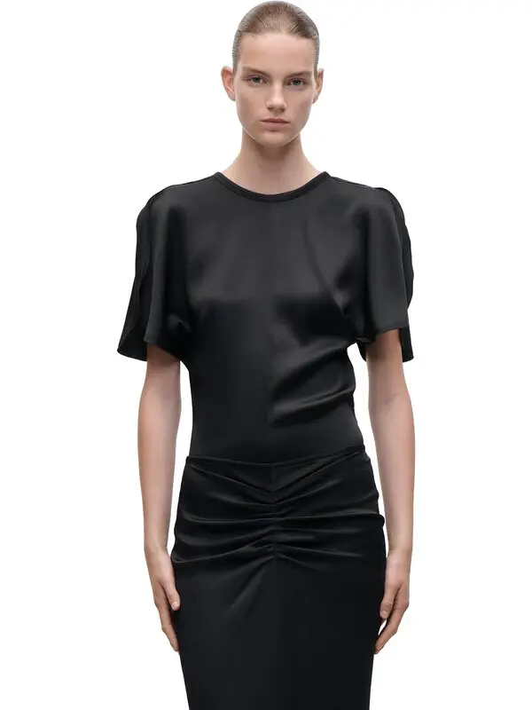 Victoria Beckham Bela Top In Crepe Back Satin - Black