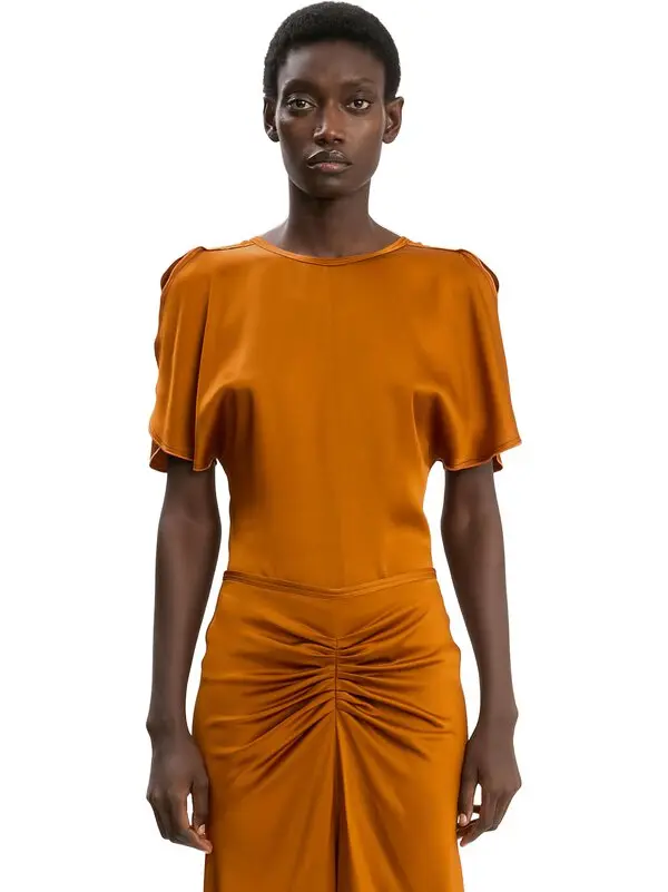 Victoria Beckham Bela Top In Crepe Back Satin - Bronze