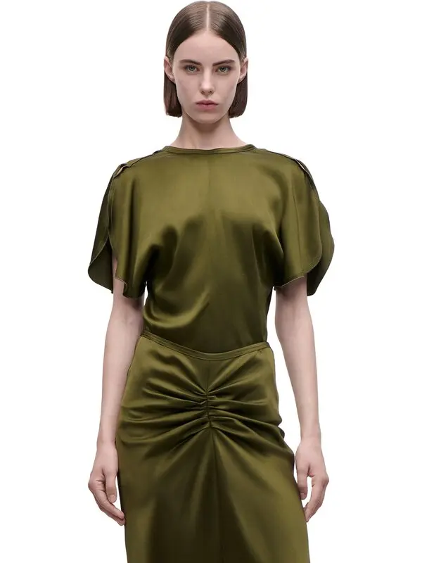 Victoria Beckham Bela Top In Crepe Back Satin - Green