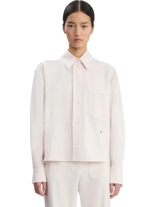 Victoria Beckham Long Sleeve Shirt With Cropped Hemline - Bone