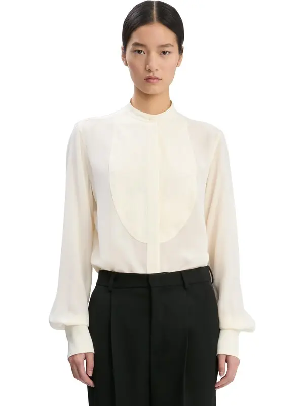 Victoria Beckham Bib Detail Silk Shirt - Ivory