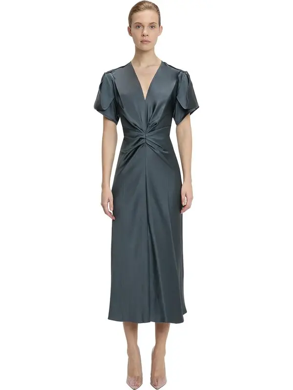Victoria Beckham Midi Dress With Draped Inserts - Graphite
