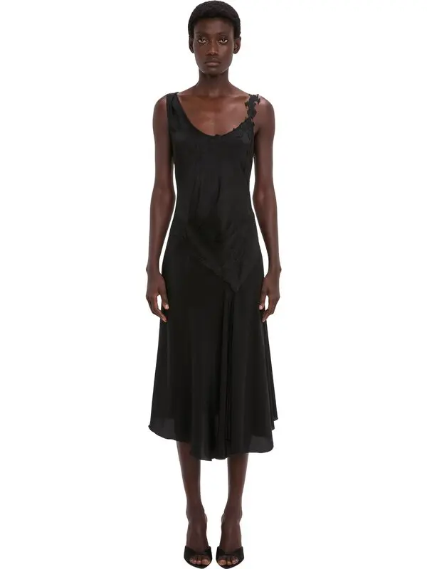 Victoria Beckham Lace Trimmed Crepe Back Satin Dress - Black