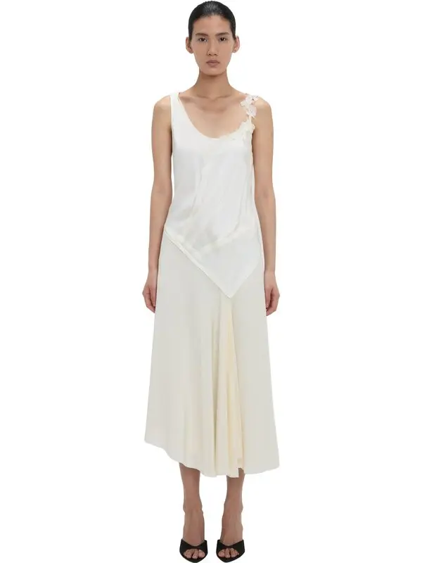 Victoria Beckham Lace Trimmed Crepe Back Satin Dress - Ivory