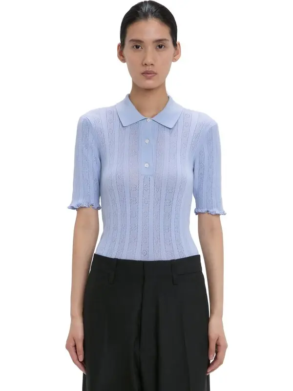Victoria Beckham Frill Polo Top - Cloud Blue