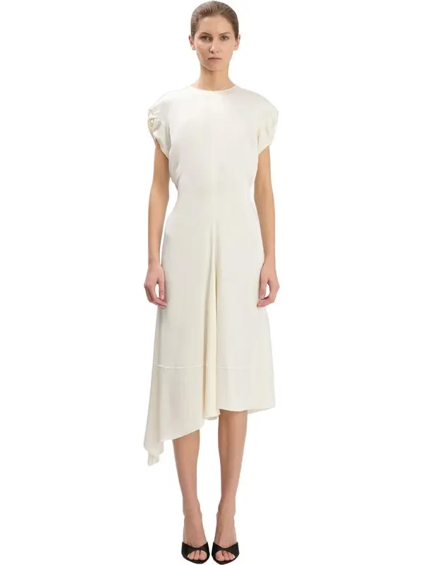 Victoria Beckham Twist Shoulder Midi Dress - Ivory