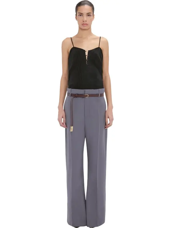 Victoria Beckham Straight Leg Folded Trouser - Flint
