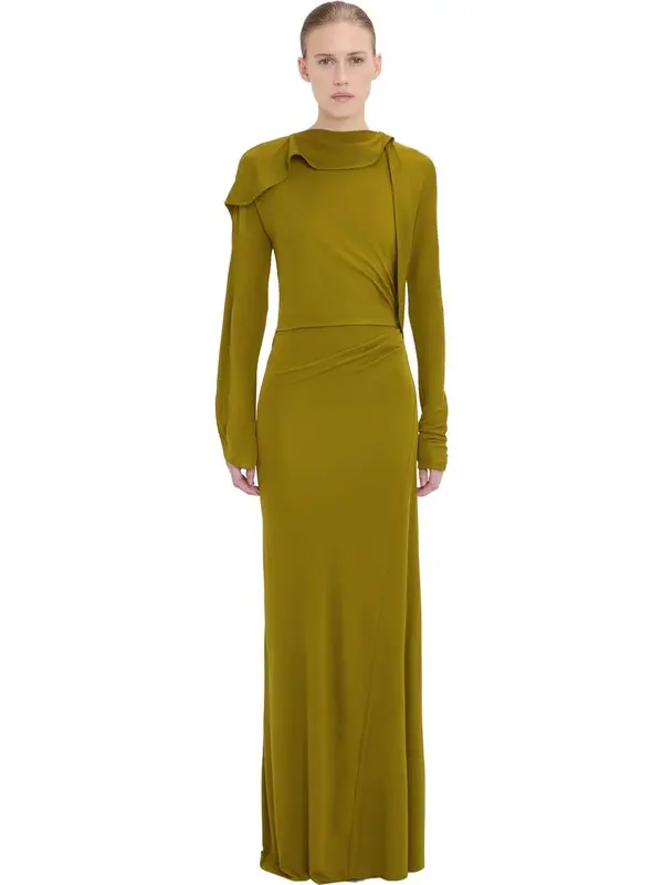 Victoria Beckham Closed Neck Drape Gown - Moss