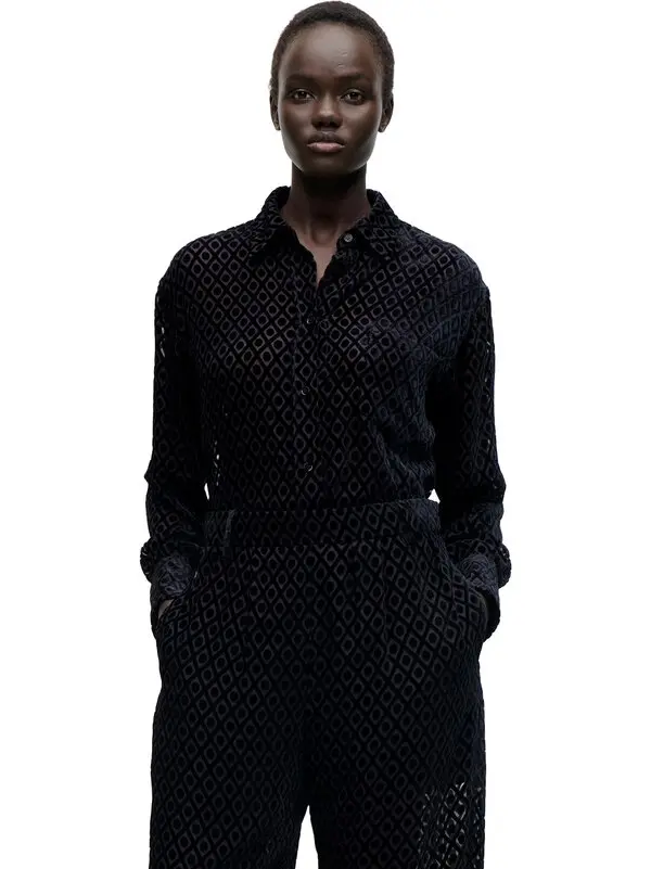 Victoria Beckham Remi Shirt Abstract Print Satin Crepe - Black
