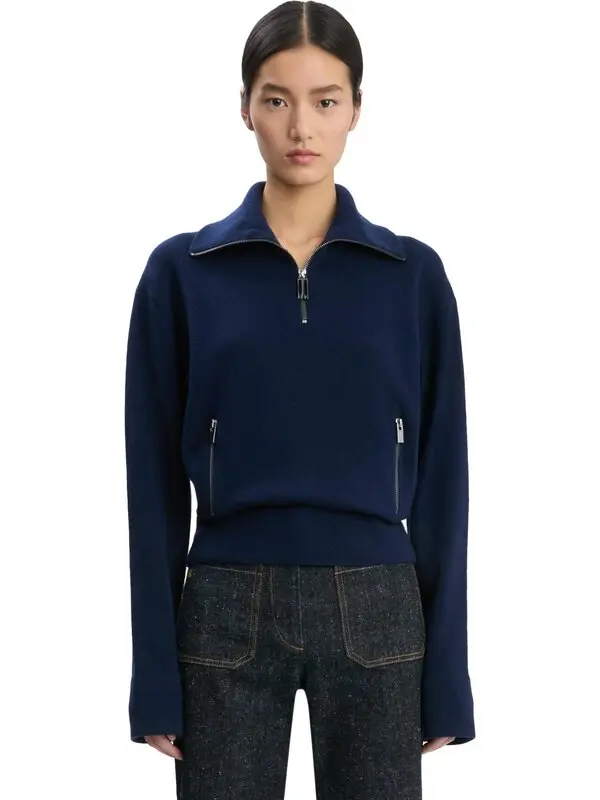 Victoria Beckham Half-zip Milano Jumper - Navy