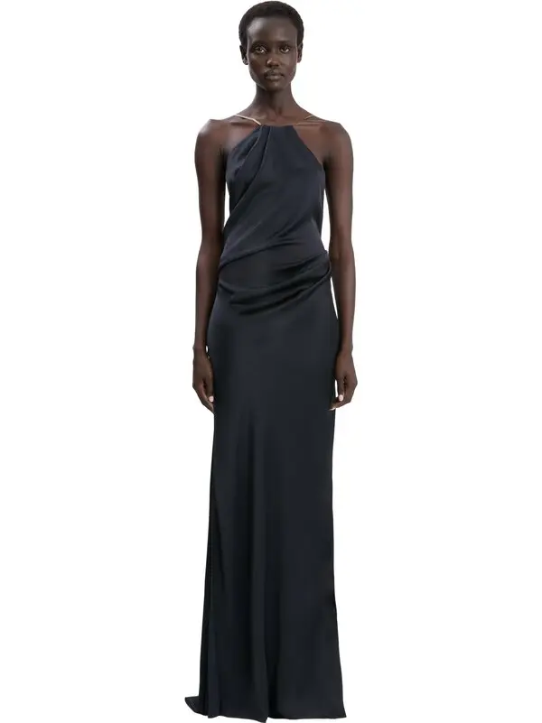 Victoria Beckham Chain Halter Gown - Navy