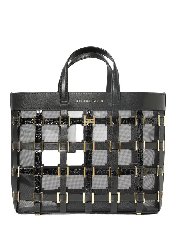 Elisabetta Franchi Mesh Nylon Handbag With Removable Pouch - Black