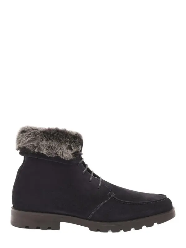 Santoni Lace-up Boots With Fur Trim - Blue
