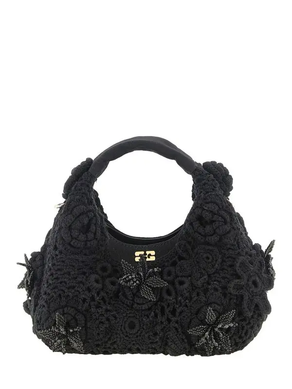 GANNI Crocheted Embellished Handbag - Black