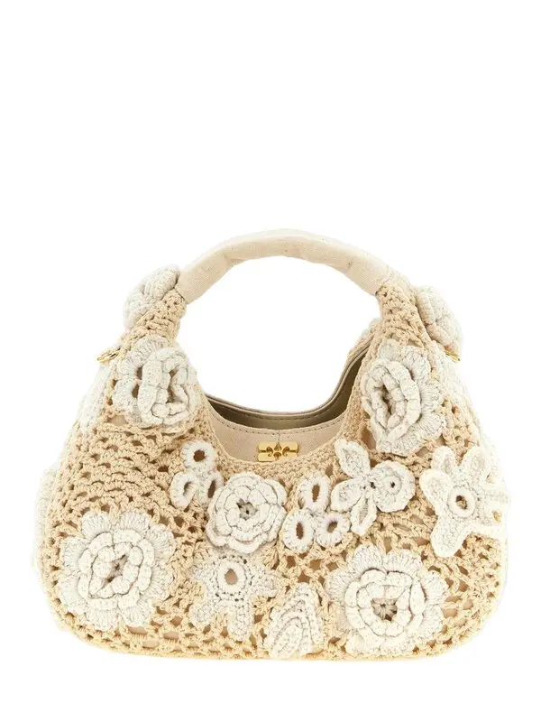 GANNI Crocheted Handbag With Embellishments - White