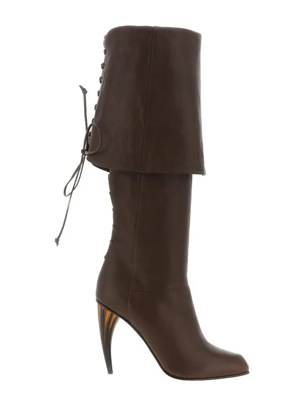 Alexander McQueen Leather Lace-up High Heel Boots - Brown