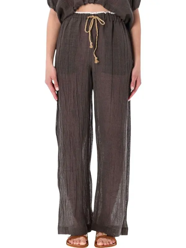 120% Lino Wide Leg Pants - Brown