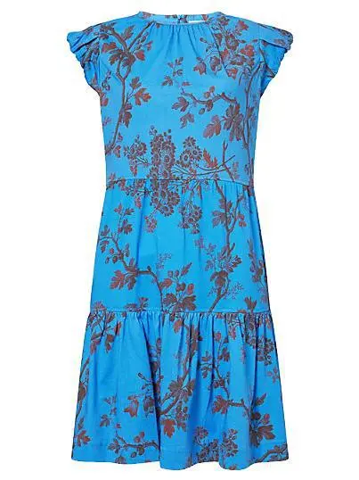 ME+EM Me + Em Printed Tiered Cotton Mini Dress - Blue Multi