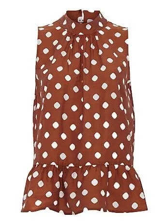 PHASE EIGHT Indie Polka-dot Linen-blend Blouse - Brown