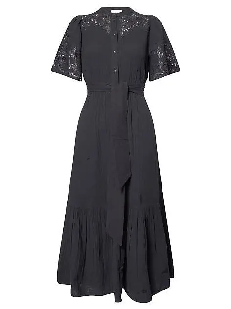 ME+EM Me + Em Cheesecloth Embroidered Cotton Maxi Dress - Navy