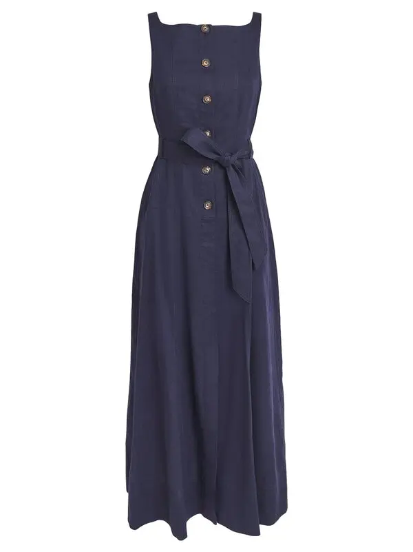 ME+EM Creaseless Linen-blend Midi Dress - Navy
