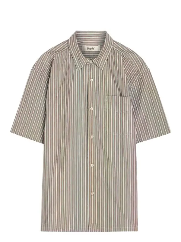FORET Striped Short-sleeve Shirt - Brown