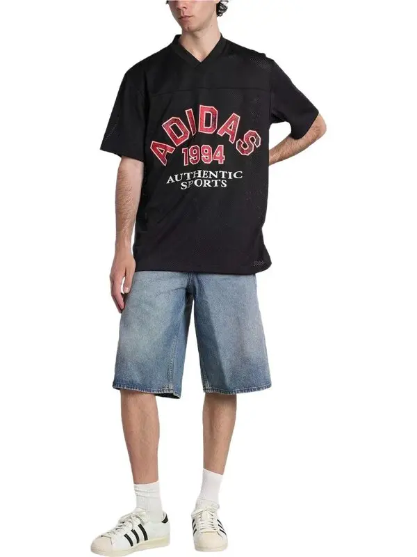 Adidas Embroidered Logo Denim Shorts - Blue