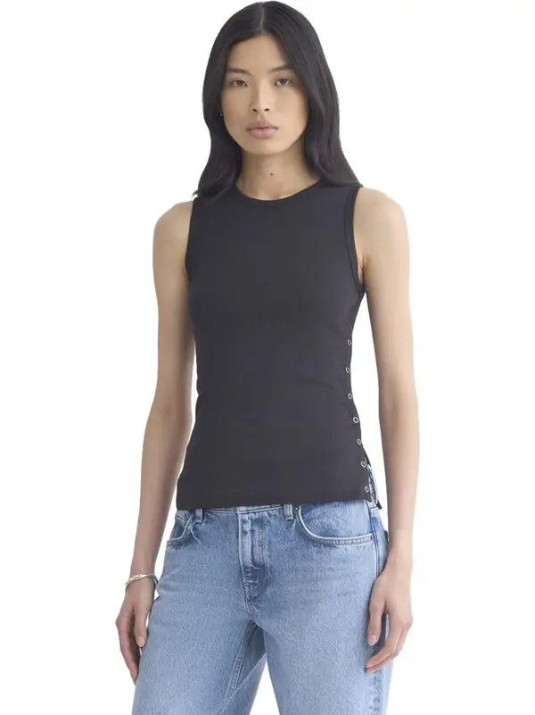 Everlane Luxe Rib Side Snap Tank Top - Black