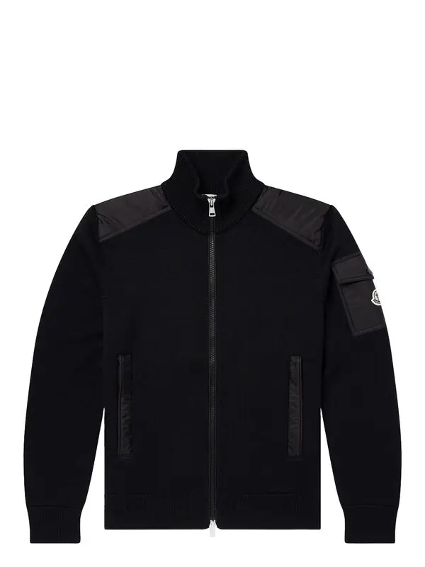 Moncler Panelled Virgin Wool Zip-up Cardigan - Black