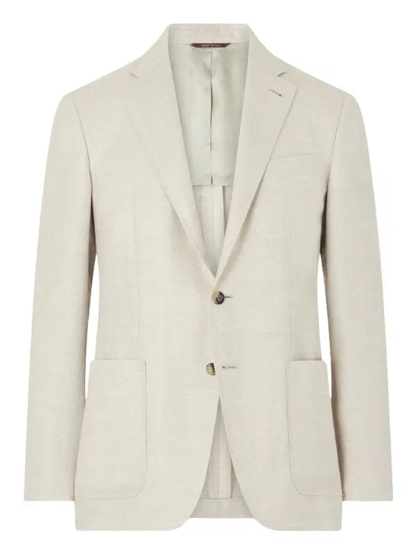 Canali Kai Herringbone Wool, Linen And Silk-blend Blazer - Neutrals