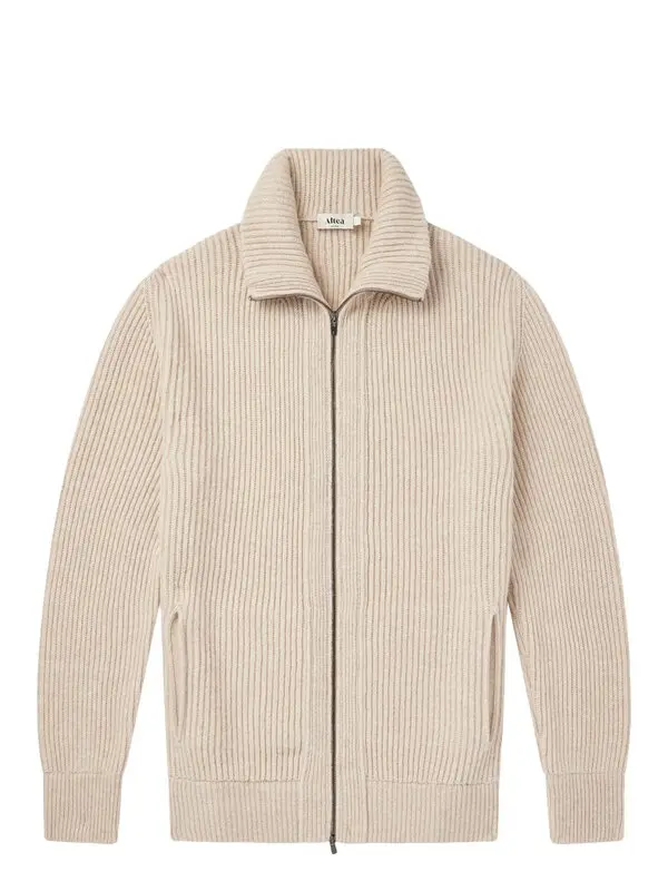 Altea Ribbed Virgin Wool Zip-up Cardigan - Neutrals